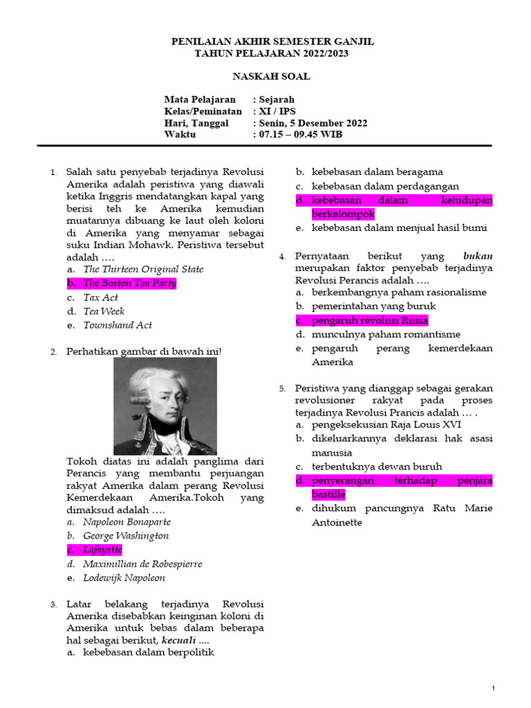 Soal PAS Sejarah Peminatan Kelas XI - 090019 | PDF