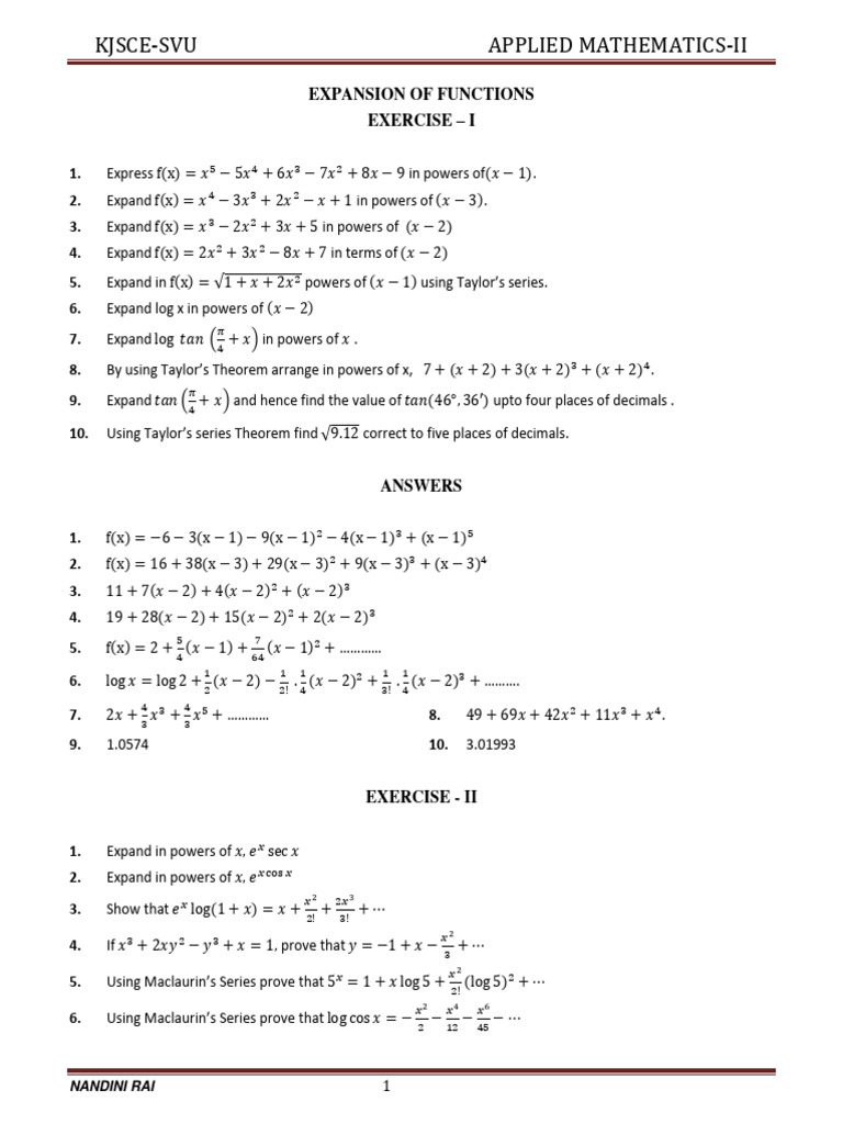 Practice Problems on Expansion of Functions | PDF | Real Analysis ...