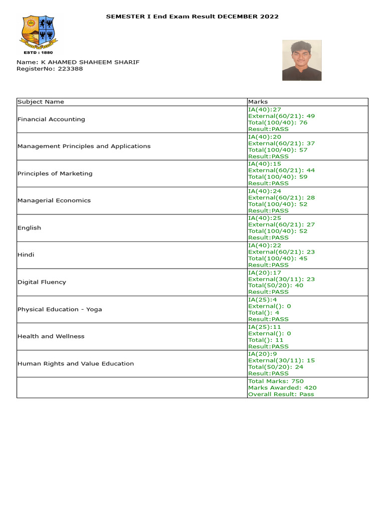 Marks Card | PDF | Financial Services | Accounting