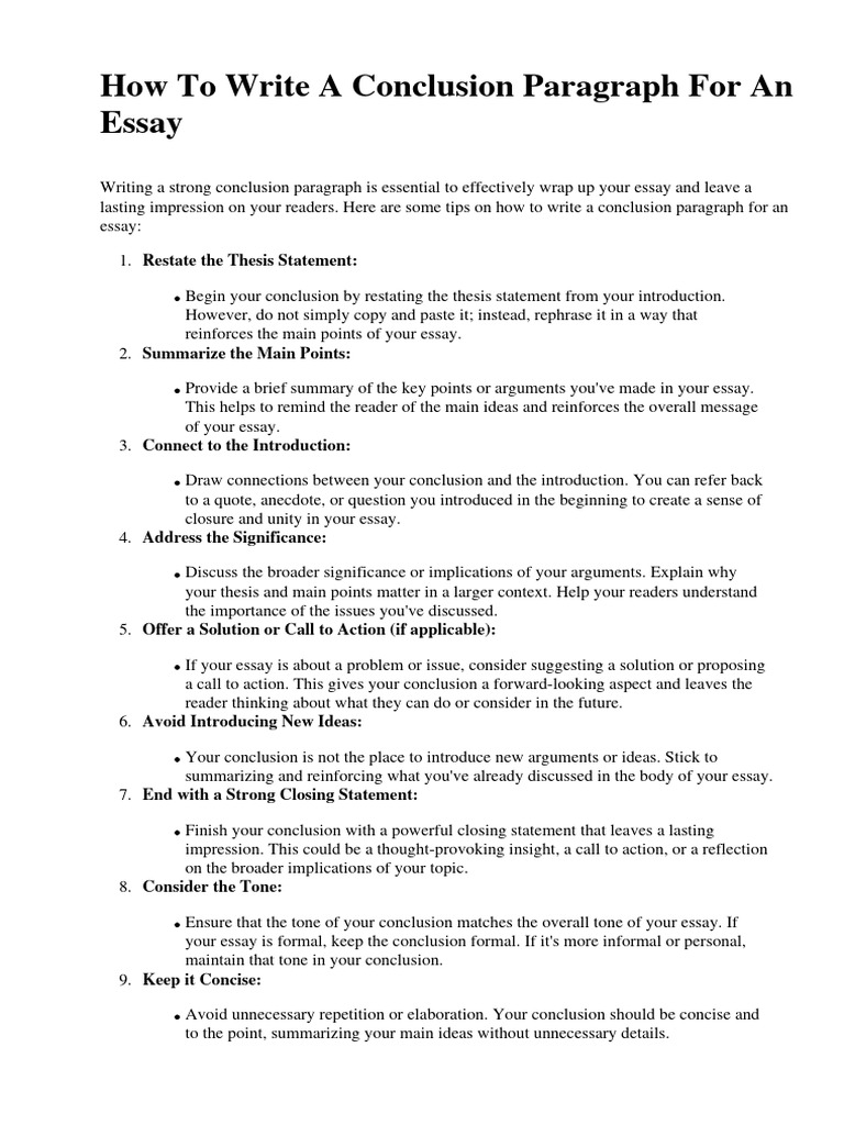 How To Write A Conclusion Paragraph For An Essay | PDF | Essays | Human ...
