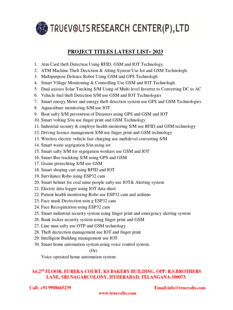 Project Titles Latest List | PDF | Internet Of Things | Home Automation
