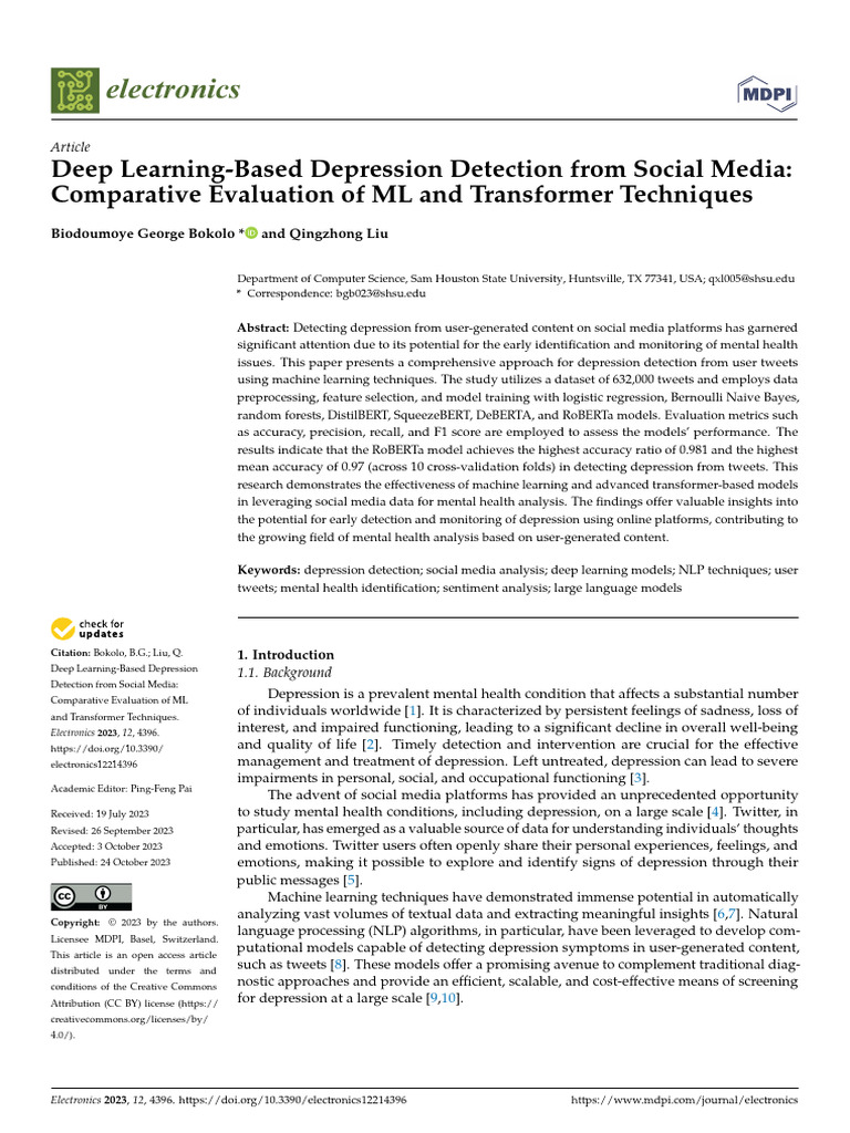 Deep Learning Based Depression Detection From Social Media Pdf
