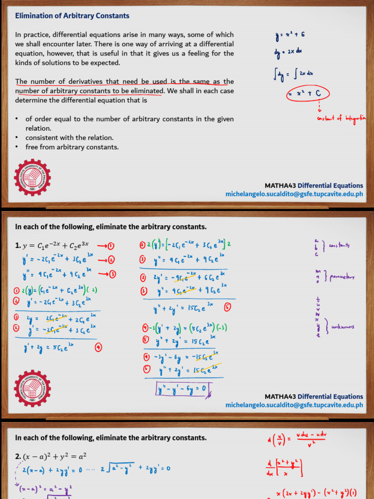 Elimination of Arbitrary Constants | PDF Elimination of Arbitrary Constants | PDF