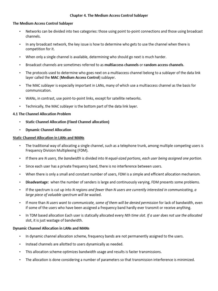 CN - Chapter 4 - Class 1, 2 | PDF | Channel Access Method | Computer Network