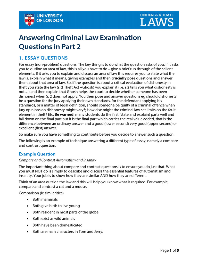Criminal Law Exam Answering Techniques | PDF | Insanity Defense ...