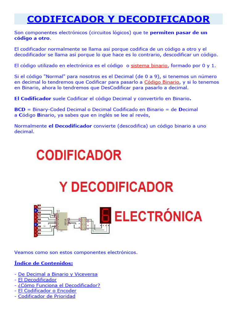 Codificadores y Decodificadores Electrónicos | PDF | Decimal codificado ...