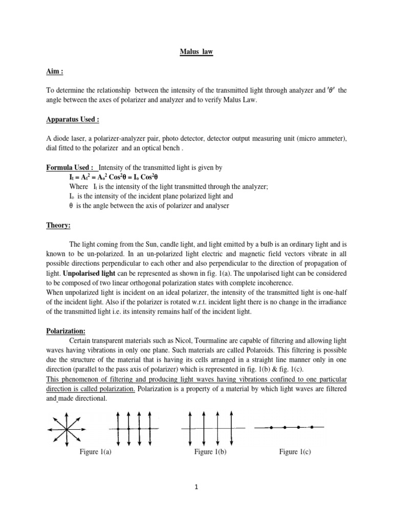Malus Law | PDF | Light | Electromagnetism