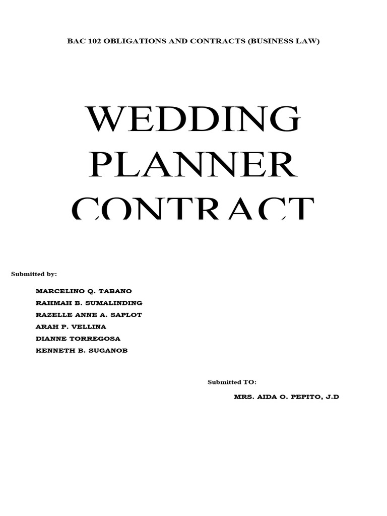 Wedding Planner Contract: Bac 102 Obligations and Contracts (Business ...