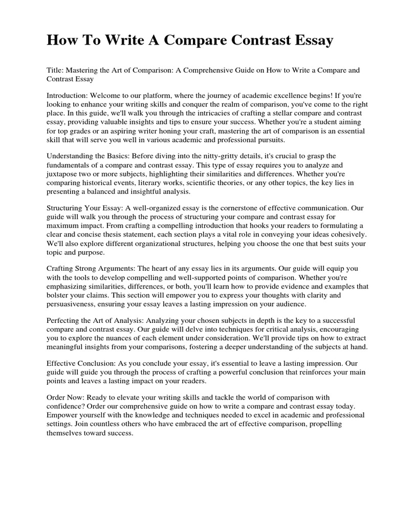 How to Write a Compare Contrast Essay | PDF | Essays | Critical Thinking