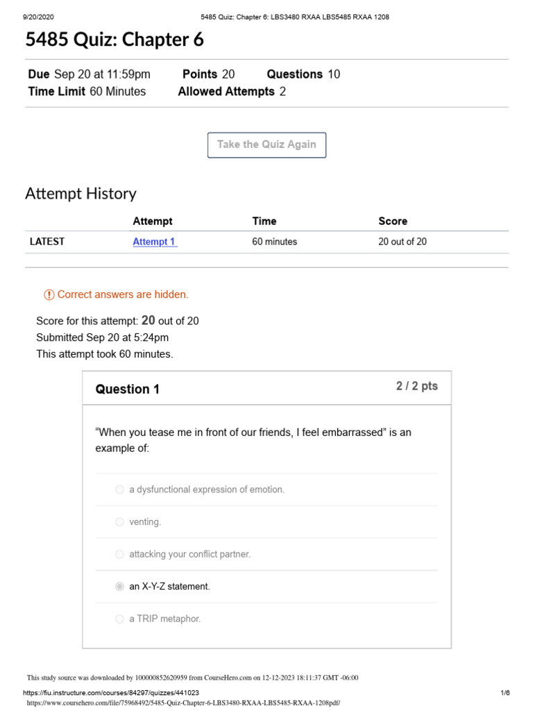 Chapter 6 Quiz: Emotions in Conflict | PDF | Anger | Emotions