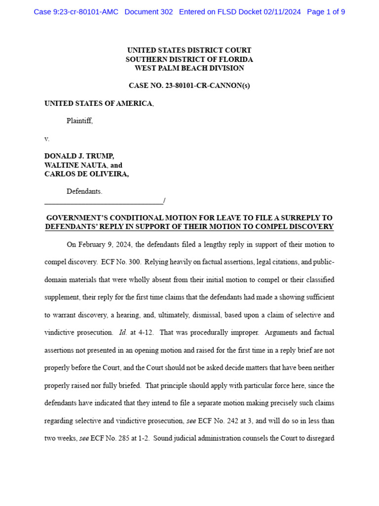 Jack Smith Surreply in Florida Re Motion To Compel | PDF | Discovery ...