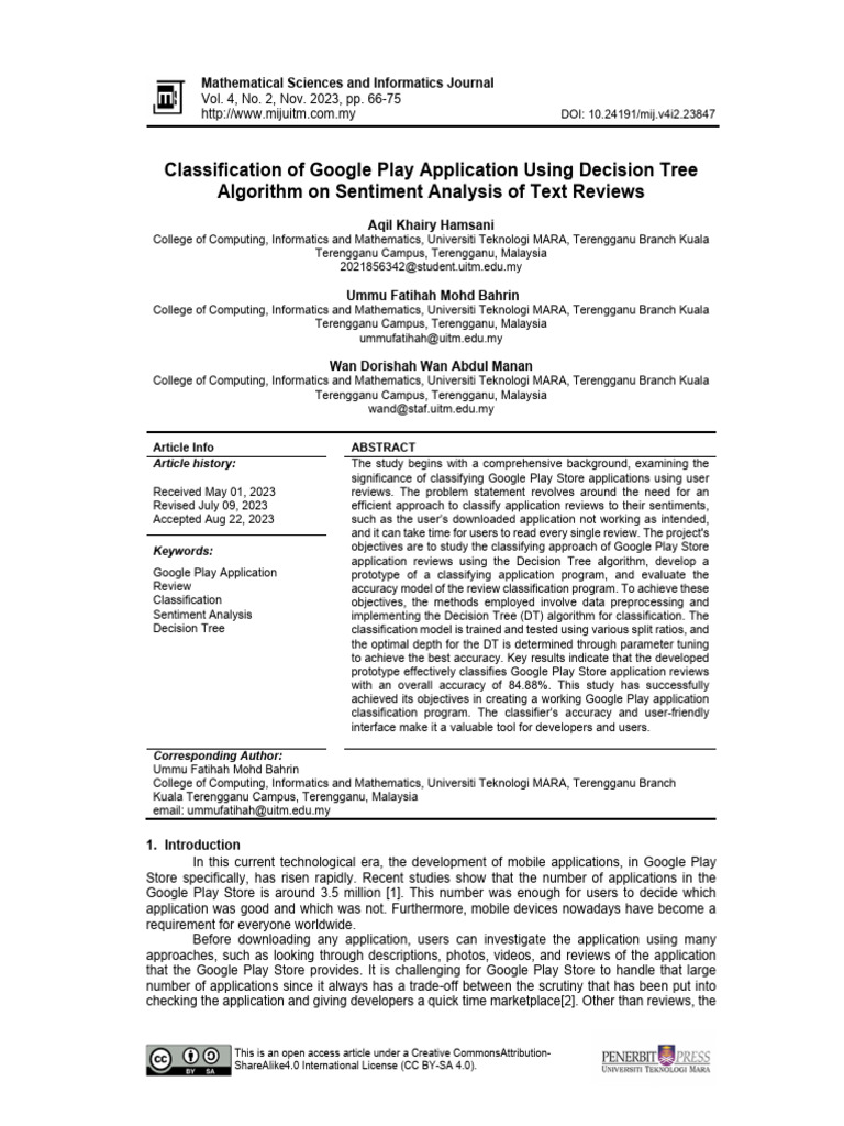 Classification of Google Play Application Using Decision Tree ...