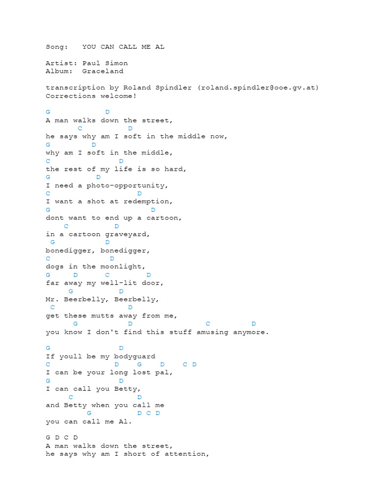 You Can Call Me Al Lyrics | PDF