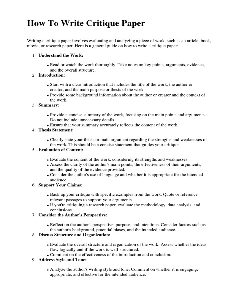 How to Write a Critique Paper Guide | PDF | Citation | Argument