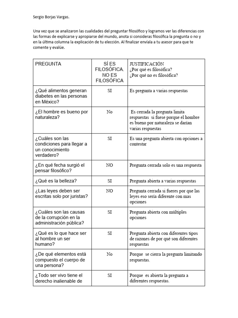 Preguntas - Filosoficas Sergio Borjas | PDF