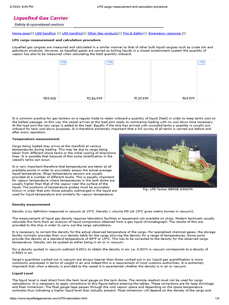 LPG Cargo Measurement and Calculation Procedure | PDF | Density | Gases