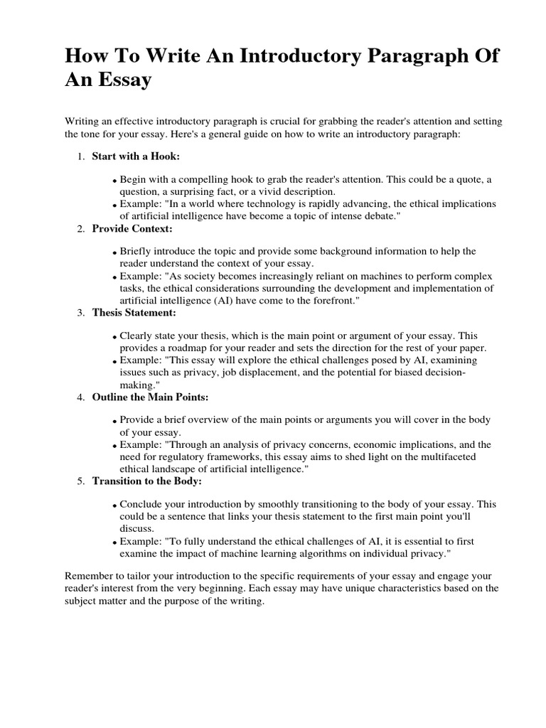 How To Write An Introductory Paragraph Of An Essay Pdf