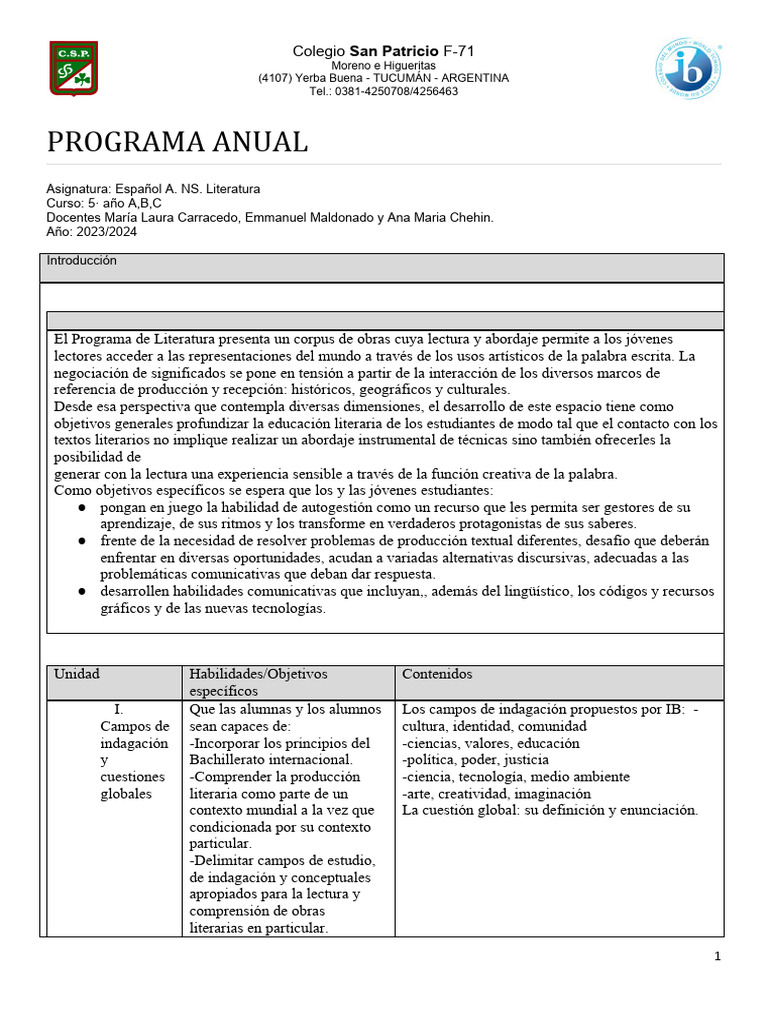 PROGRAMA LENGUA 5to | PDF