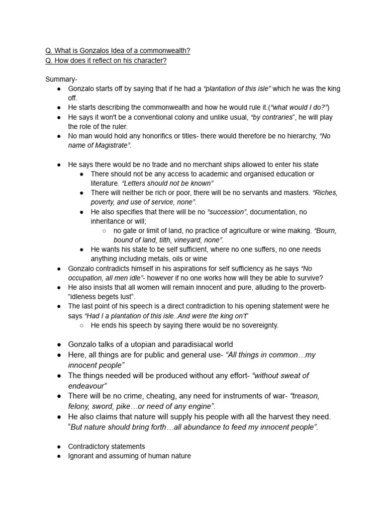 General English Group 1 - Gonzalo's Idea of A Commonwealth | PDF