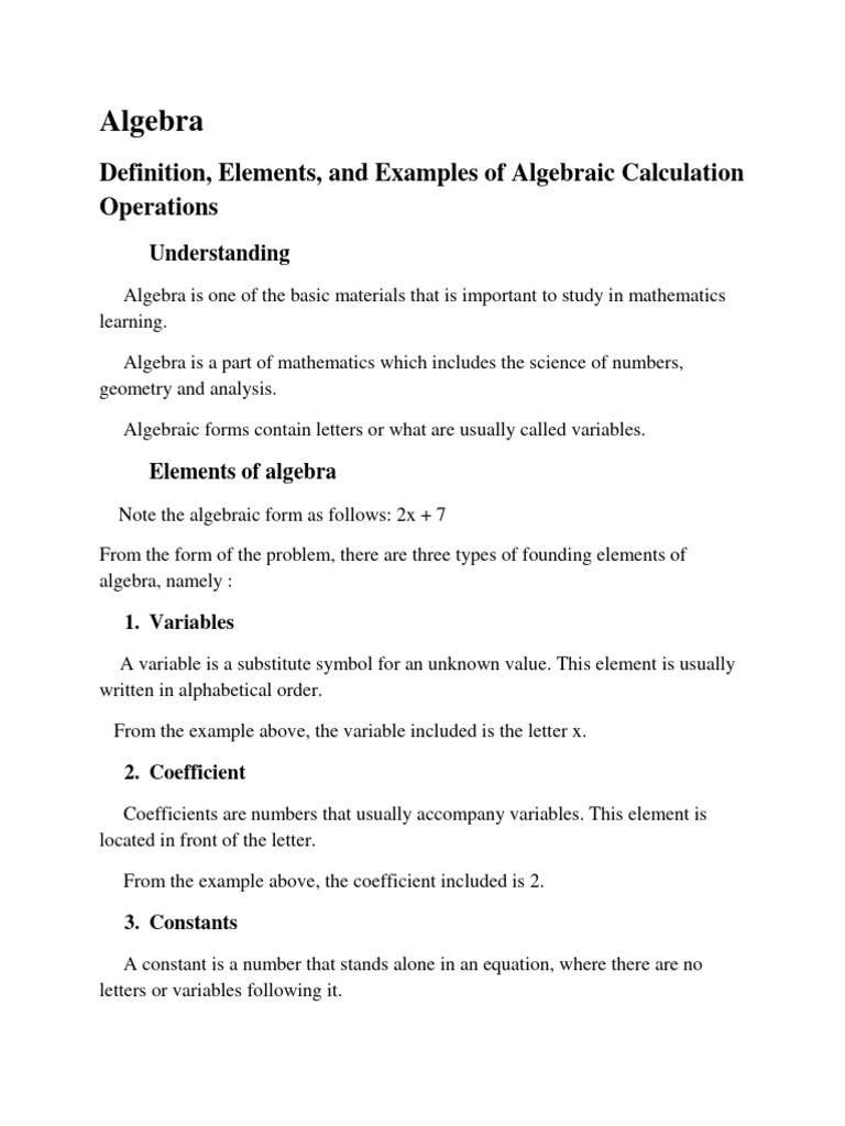 Algebra | PDF | Variable (Mathematics) | Algebra