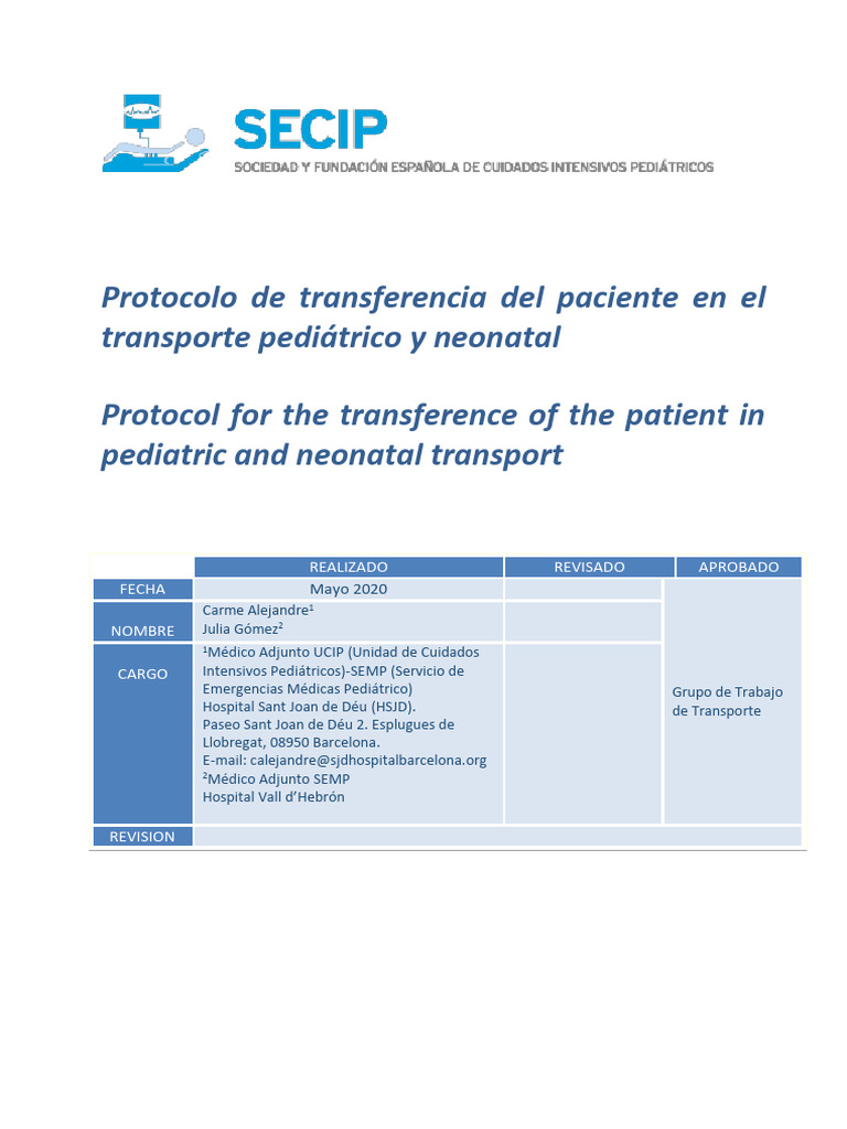 Transferencia Del Paciente en El Transporte Pediátrico y Neonatal | PDF ...