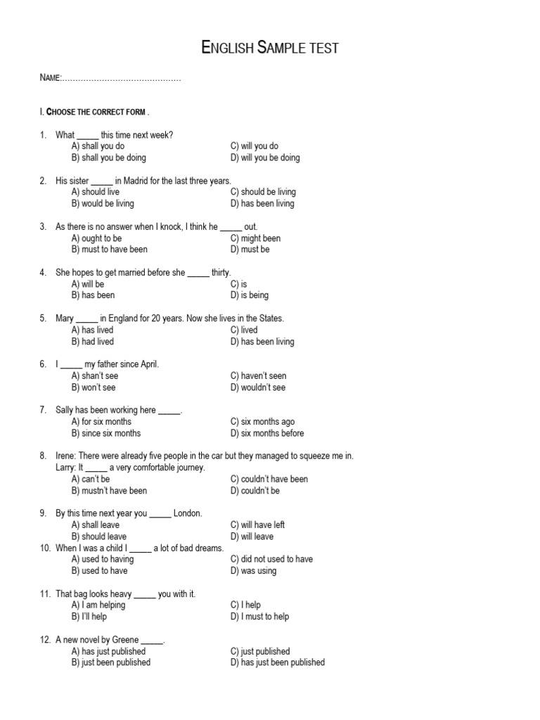 English Sample Test No Keys | PDF | Distillation | Water