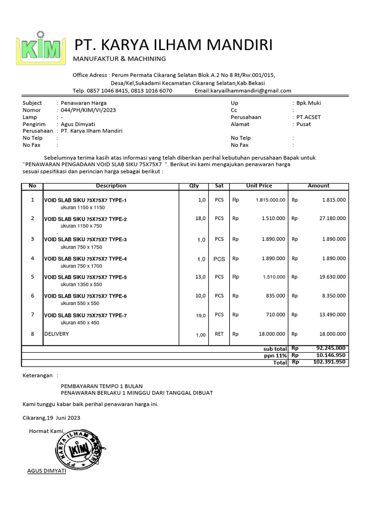 Penawaran Void Slab Siku 75x75x7 | PDF