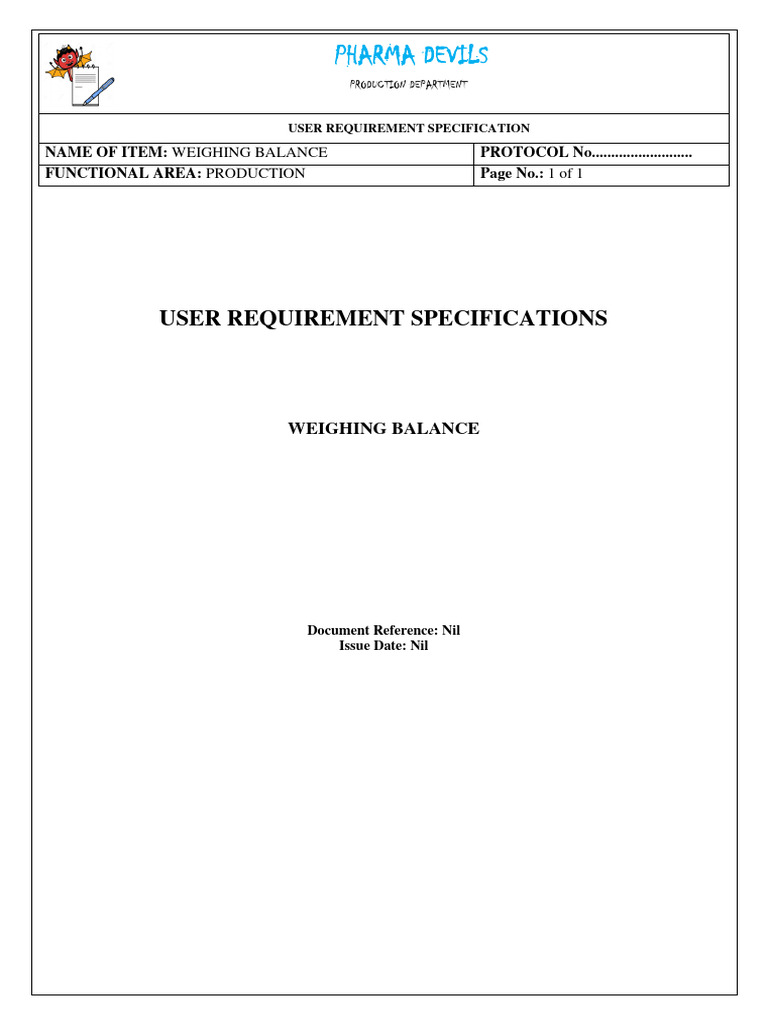 User Requirement Specification For Weighing Balance | PDF ...