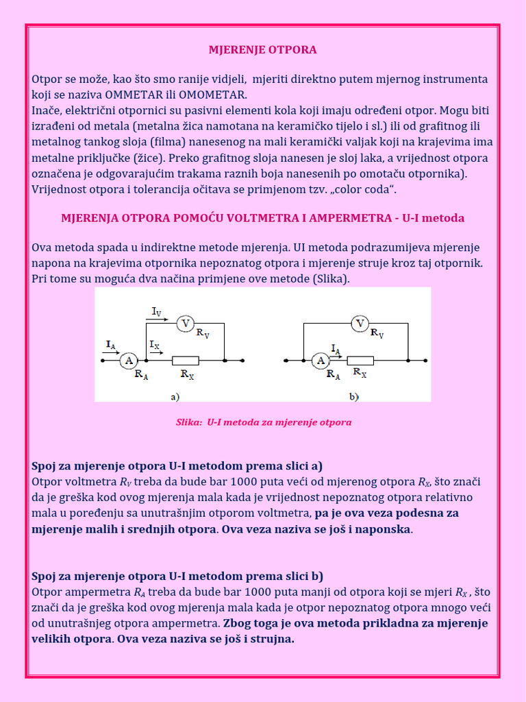 MJERENJE OTPORA UI Metodom | PDF