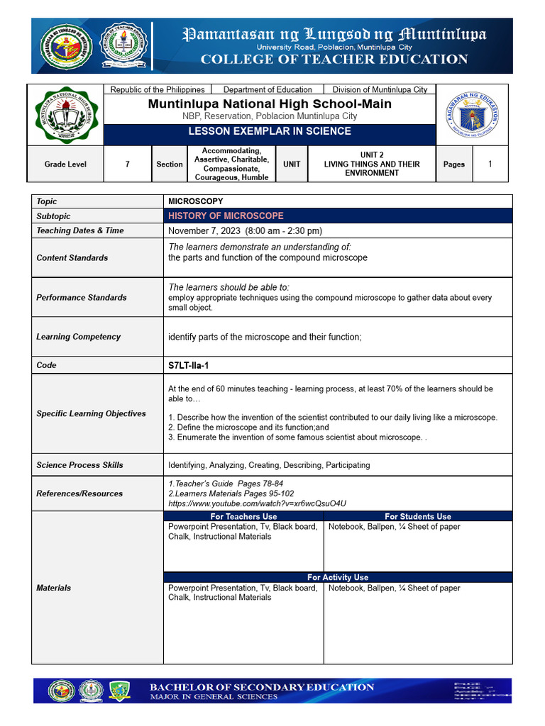 History of Microscope - Semi Detailed Lesson Plan Template 1 | PDF ...