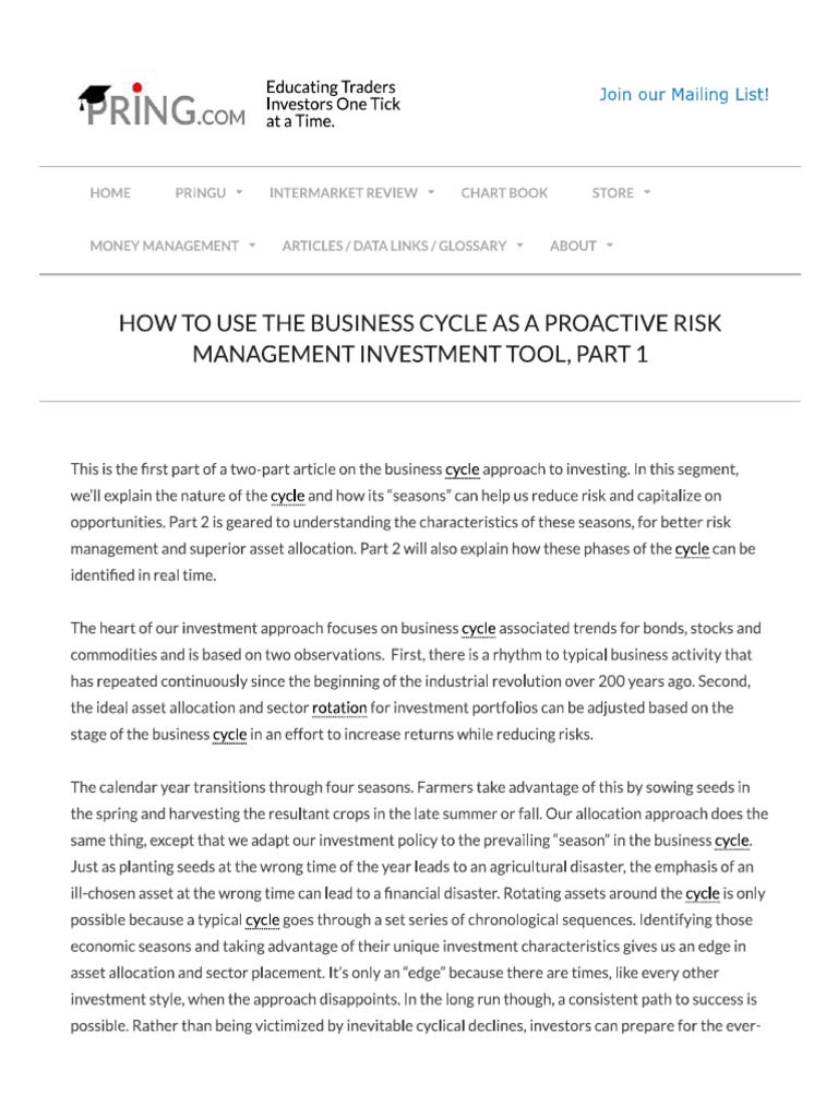 How To Use The Business Cycle As An Investment Tool - Part 1 | PDF