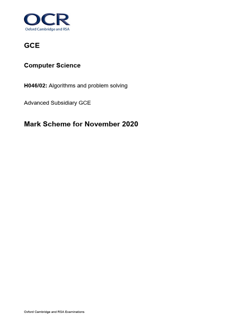 Mark Scheme Algorithms And Problem Solving Pdf Computing Computer Programming 8739