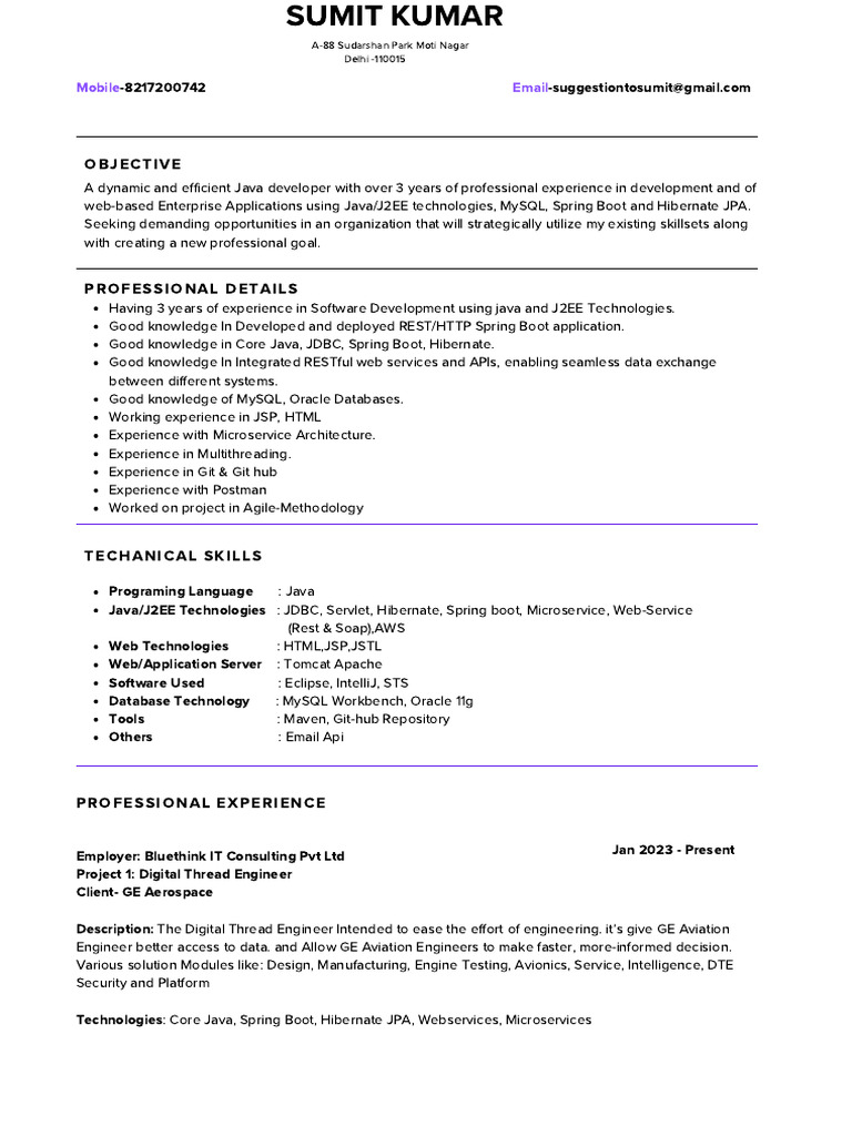 Sumit Kumar - Resume | PDF | Spring Framework | Web Service