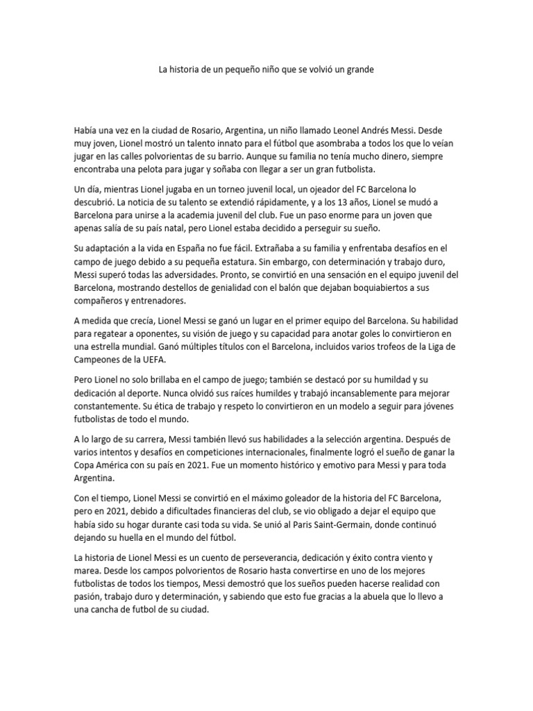 La infancia de Lionel Messi: un sueño futbolístico | PDF | Lionel Messi ...