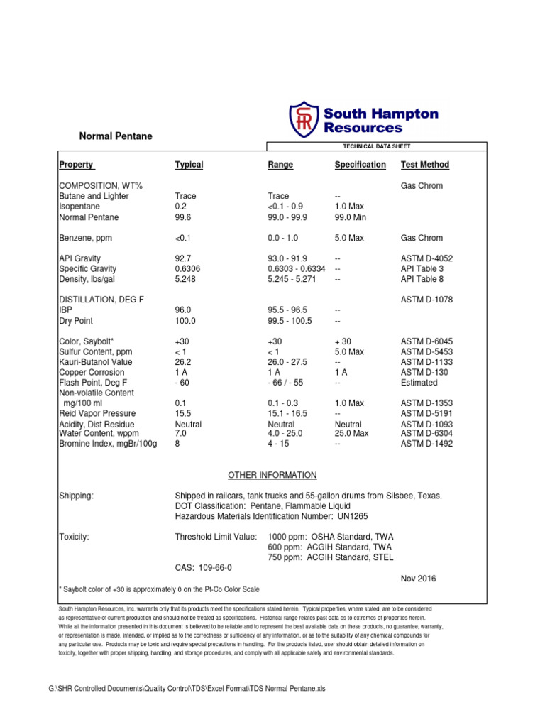 18934E Tds Pentane | PDF | Chemistry | Chemical Compounds