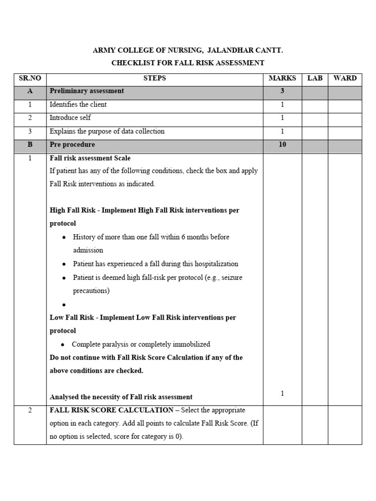 Fall Risk Assessment | Download Free PDF | Risk Assessment | Health Care