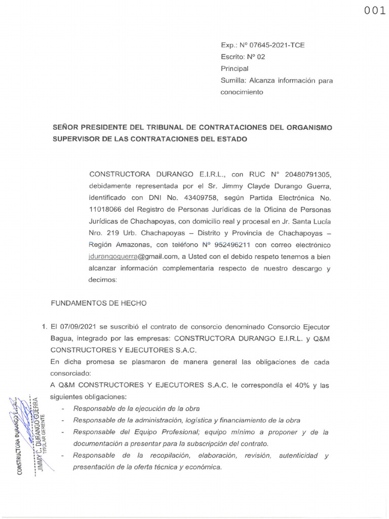 Ficha RUC y Documentación Constructora Durango | PDF | Perú | Justicia