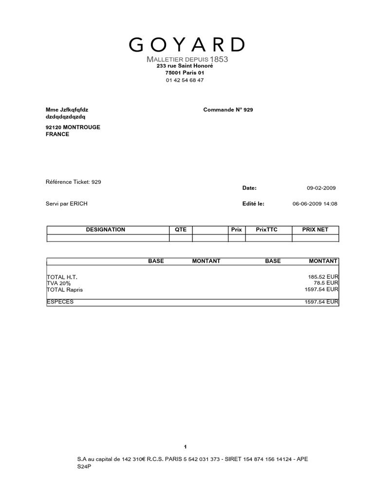Facture Goyard | PDF