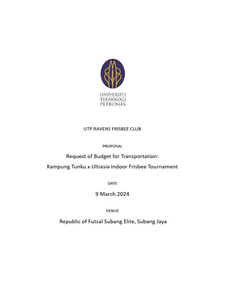 UTP Ravens Frisbee Tournament Budget Proposal | PDF