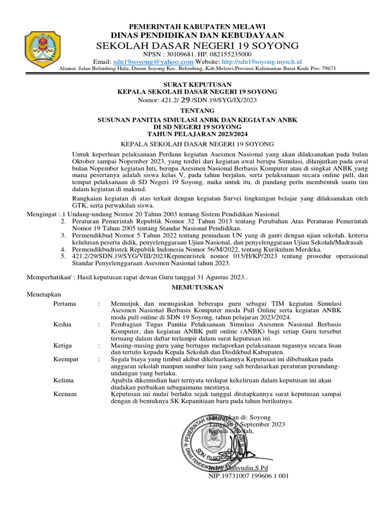 SK Panitia Anbk 2023-2024 | PDF