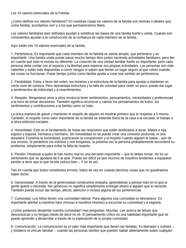 Los 10 Valores Esenciales de La Familia | PDF | Curiosidad ... Los 10 Valores Esenciales de La Familia | PDF | Curiosidad ...