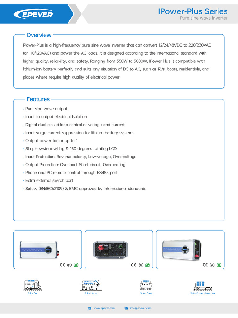 EPEVER DataSheet IP Plus 100 110 120VAC | PDF | Power Inverter | Alternating Current
