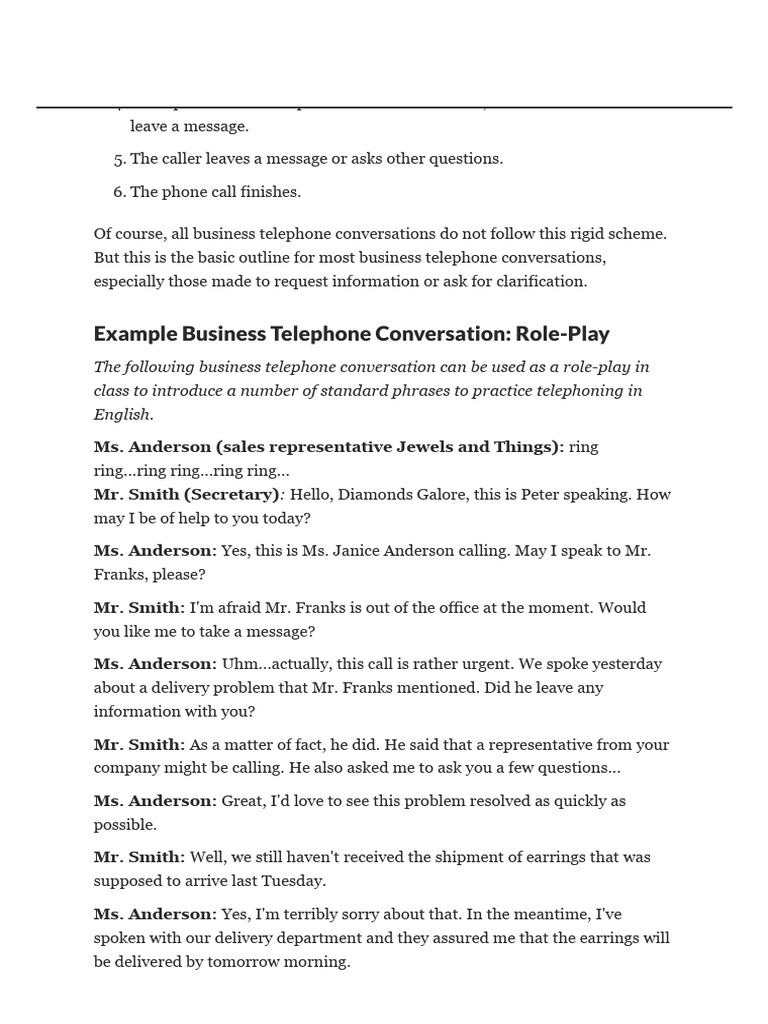 Business Telephone Conversation Example | PDF