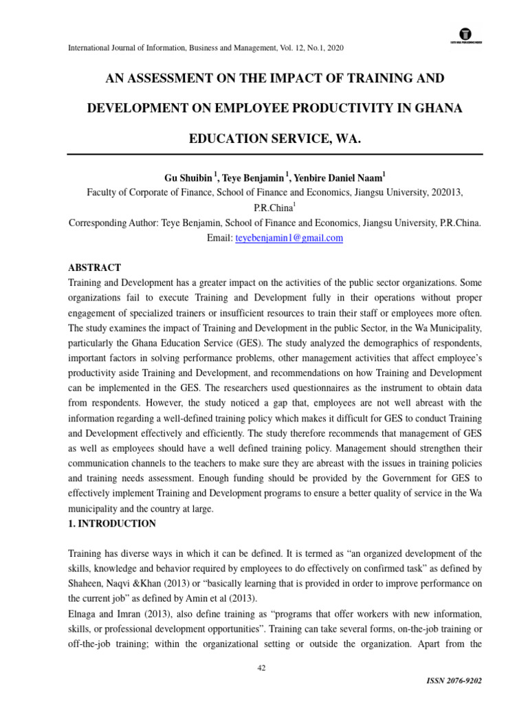 An Assessment On The Impact of Training and Development On Employee Productivity in Ghana ...