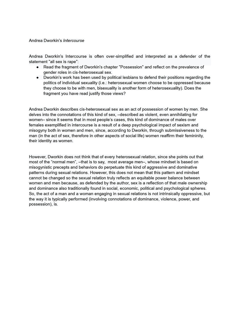 Andrea Dworkin's Intercourse | PDF