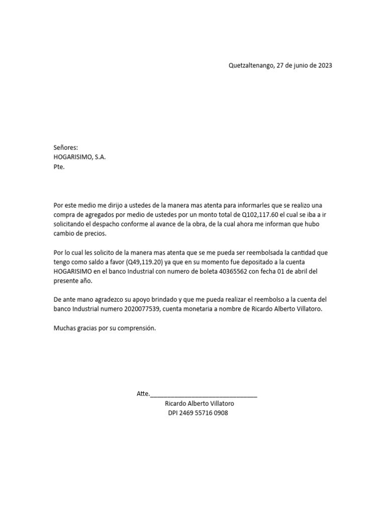 Carta A Hogarisimo | PDF