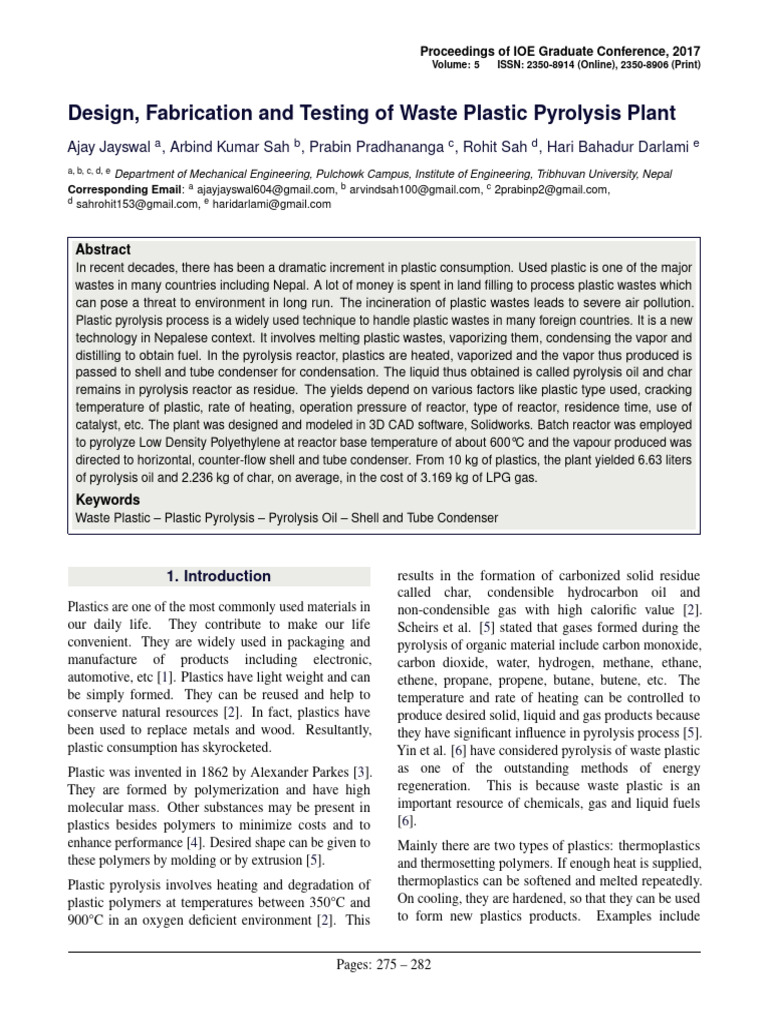Design Fabrication and Testing of Waste | PDF | Pyrolysis | Plastic