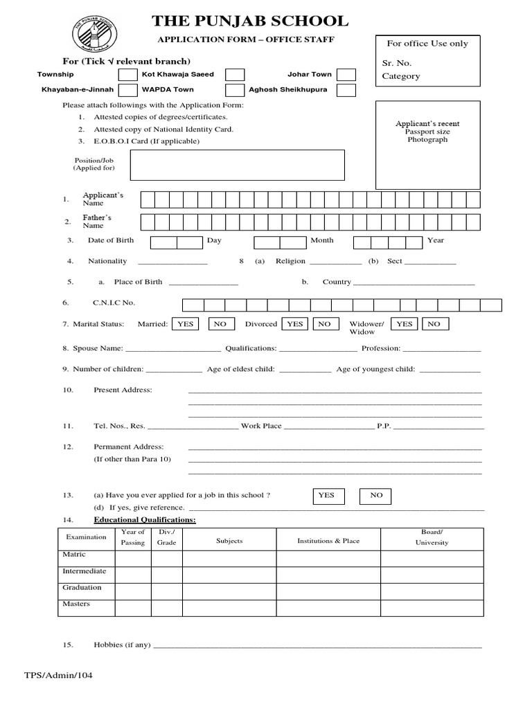 4 TPS Admin 104 Job Application Form Ministerial and Admin Staff ...