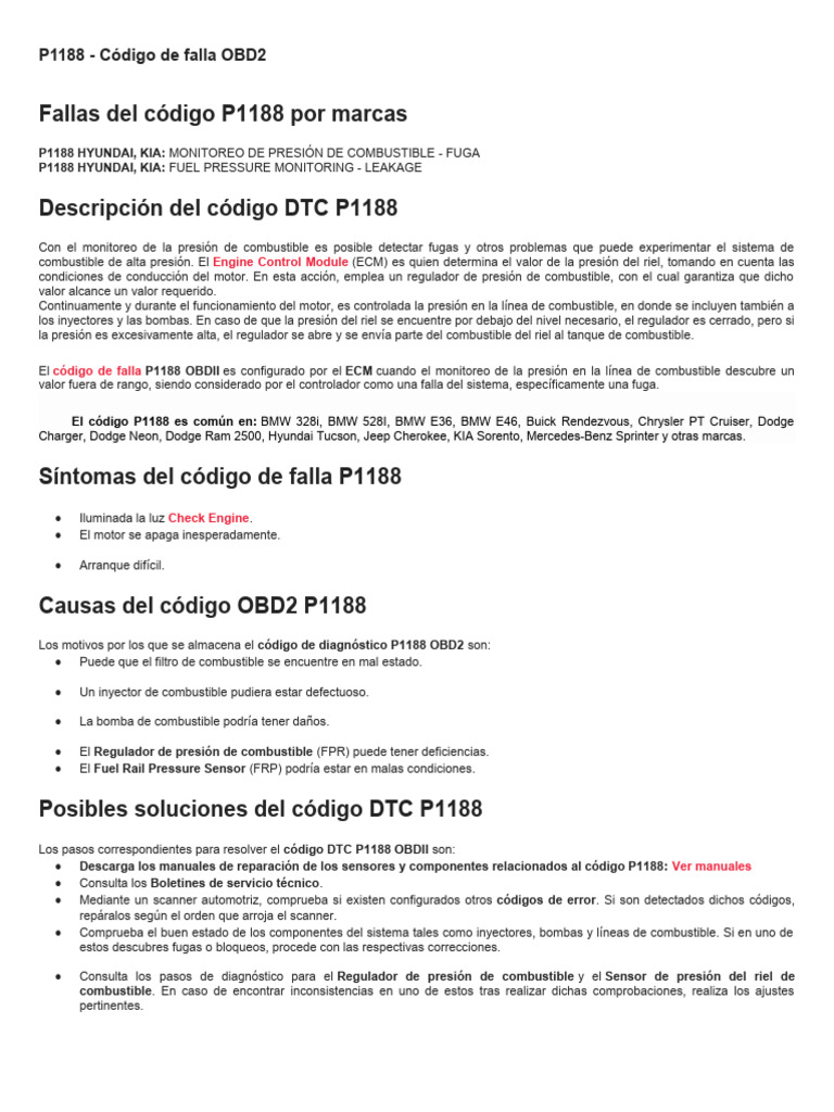 Fallas Del Código P1188 Por Marcas | PDF | Vehículos | Bienes manufacturados