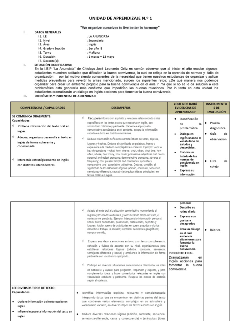 1era Unidad 1er Año | PDF | Aprendizaje | Información